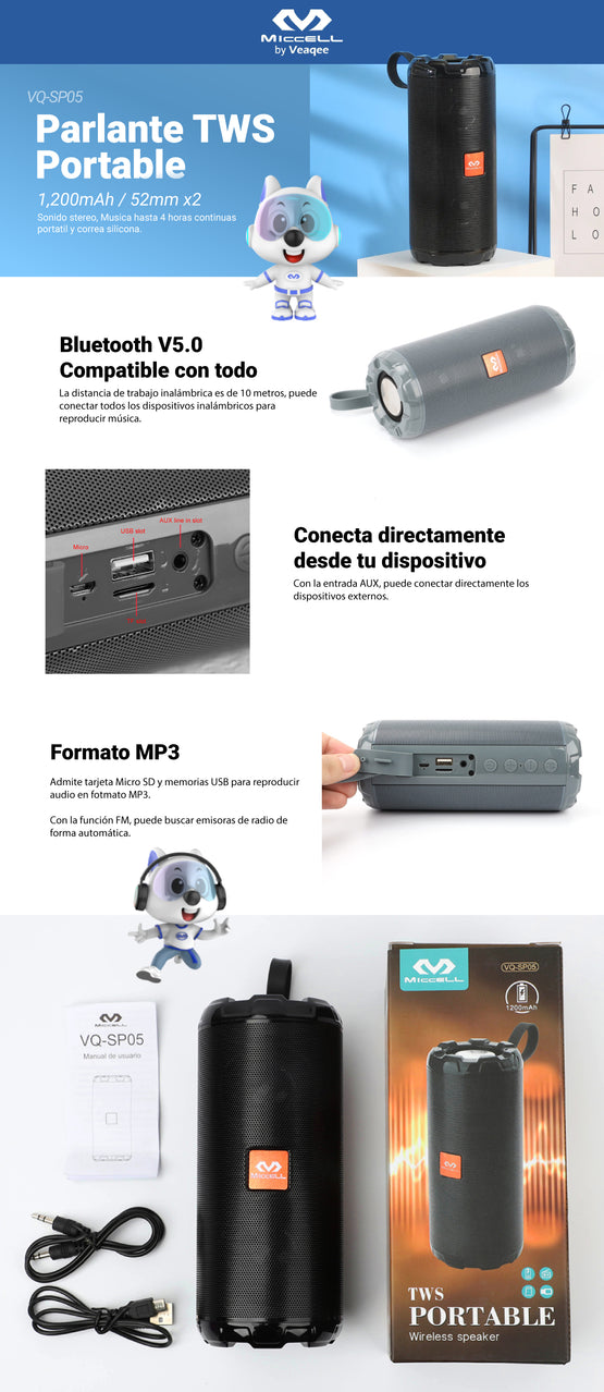 GENERICO Parlante Portátil Miccell 1200mAh Bluetooth 52mm 4h ...